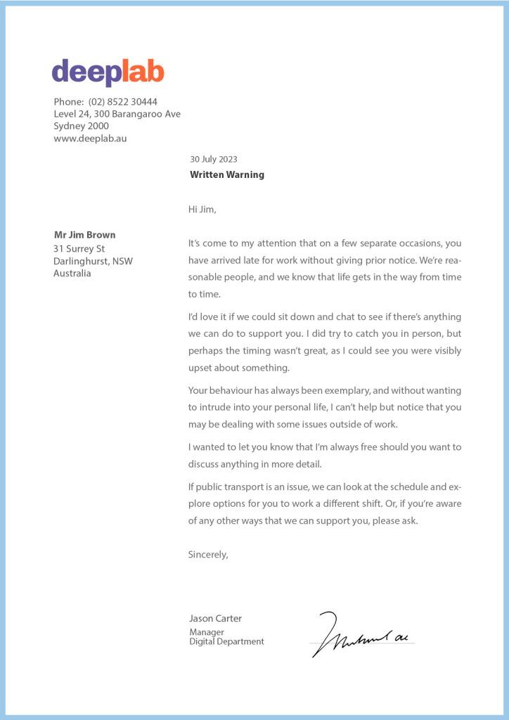 Written Warning Template [With Guide And Australian Examples]